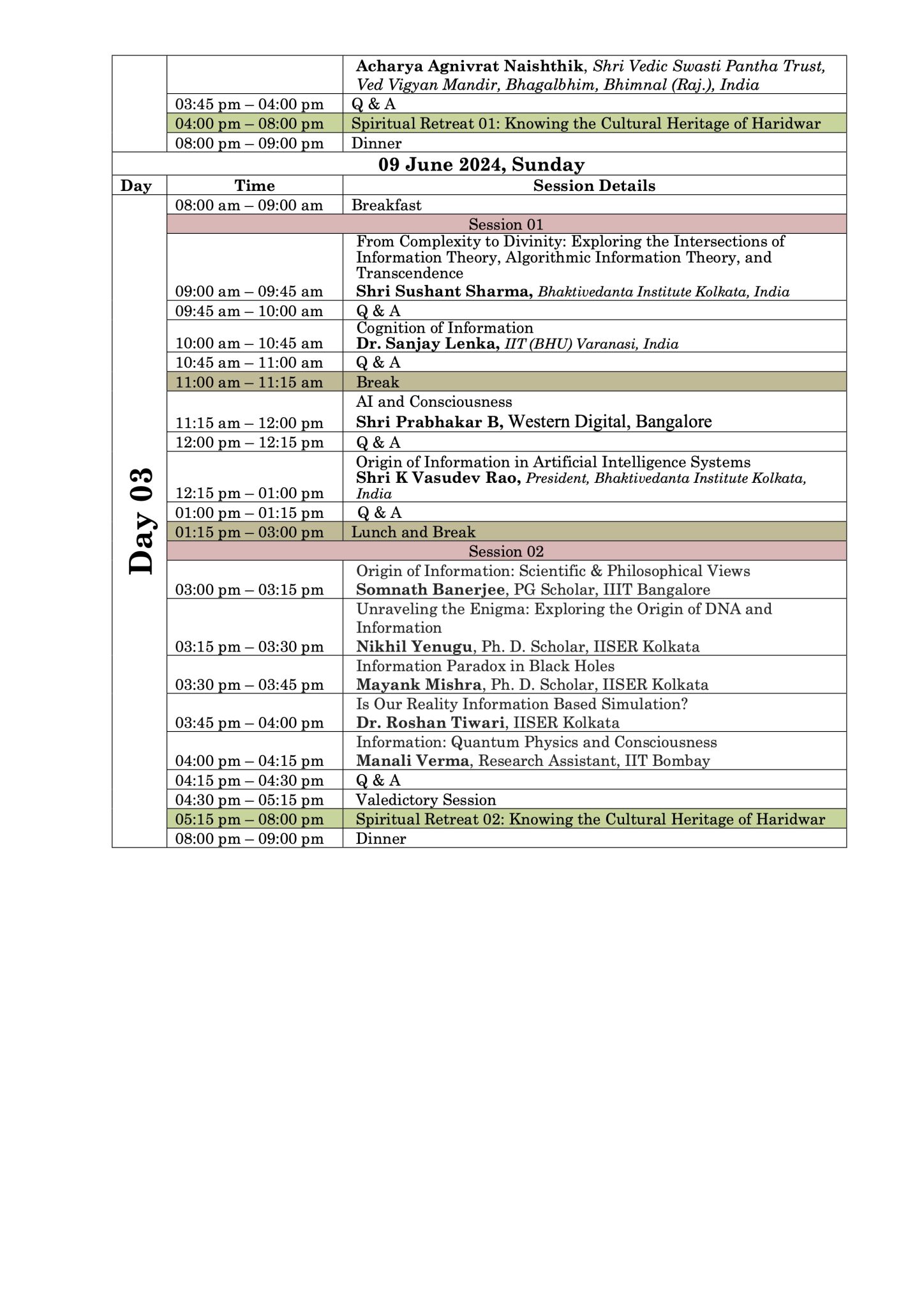 Summer School 2024 – Program Schedule (Tentative) | Bhaktivedanta ...